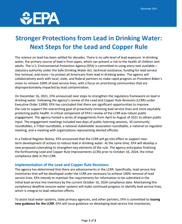 Stronger Protections from Lead in Drinking Water: Next Steps for the ...